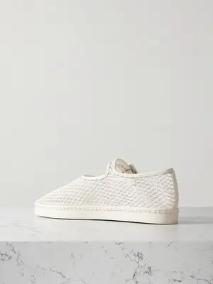 LOEFFLER RANDALL Rita Mesh Platform Mary Jane Flats - Neutrals