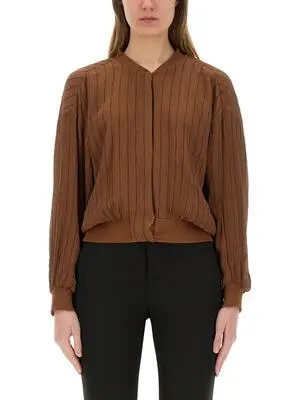 ALYSI Silk Bomber Jacket - Brown