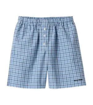 Miu Miu Cotton Poplin Check Shorts