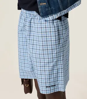Miu Miu Cotton Poplin Check Shorts
