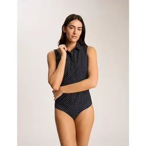 Commando Classic Printed Sleeveless Button Down Bodysuit - Black/white Polka Dot