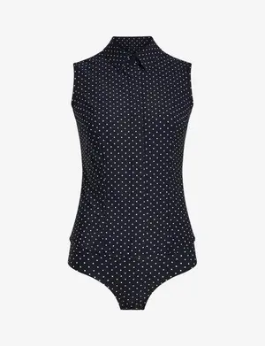 Commando Classic Printed Sleeveless Button Down Bodysuit - Black/white Polka Dot