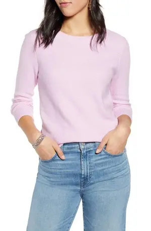 Halogen X Atlantic-pacific Three Quarter Sleeve Sweater - Pink Bouquet