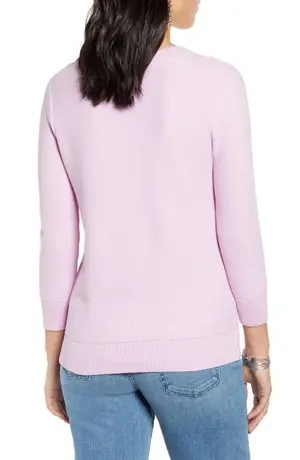 Halogen X Atlantic-pacific Three Quarter Sleeve Sweater - Pink Bouquet