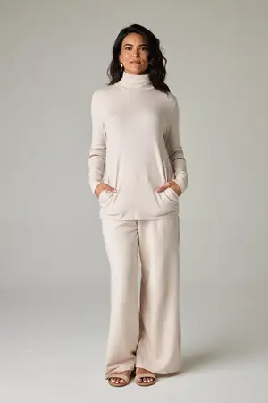EAVOLU Acadia Eco-luxe Rib Split-sleeve Long Sleeve Top - Bone