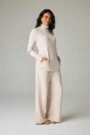 EAVOLU Acadia Eco-luxe Rib Split-sleeve Long Sleeve Top - Bone