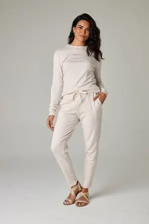 EAVOLU Acadia Eco-luxe Rib Split-sleeve Long Sleeve Top - Bone
