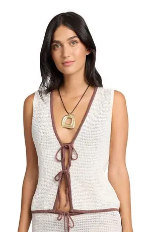 Onia Linen Knit Tie-front Tank Top - Egret/cppuccino