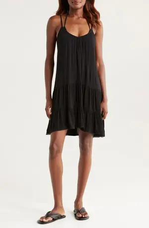 Nordstrom Tiered Crinkle Cover-up Dress - Black