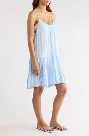 Nordstrom Tiered Crinkle Cover-up Dress - Blue Floaty