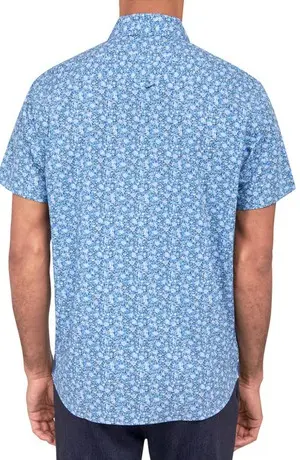 BROOKLYN BRIGADE Slim Fit Ditsy Floral 4-way Stretch Performance Short Sleeve Shirt - Blue