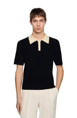 Sandro Two-tone Polo Shirt - Black