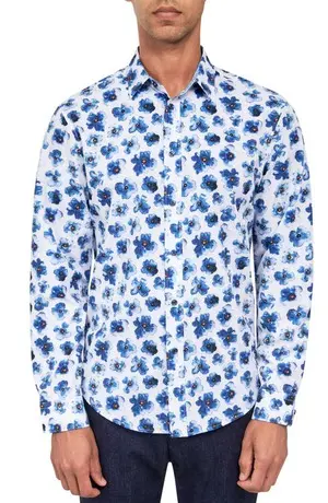 BROOKLYN BRIGADE Slim Fit Floral Long Sleeve Shirt - Blue