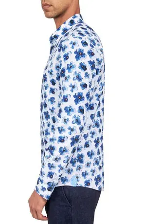 BROOKLYN BRIGADE Slim Fit Floral Long Sleeve Shirt - Blue