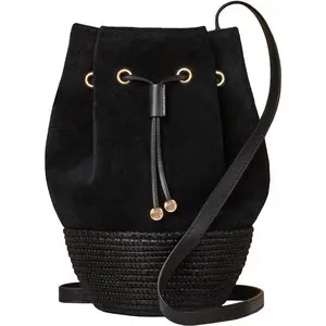 CESTA COLLECTIVE Suede And Sisal Drawstring Bucket Bag - Black