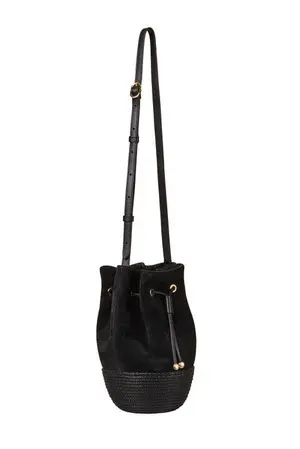 CESTA COLLECTIVE Suede And Sisal Drawstring Bucket Bag - Black
