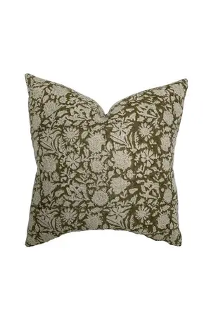 LINEN & JAMES Sienna Floral Handblock Pillow Cover - Dark Olive