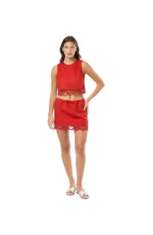 Onia Air Linen Scallop Tank Top - Dark Red