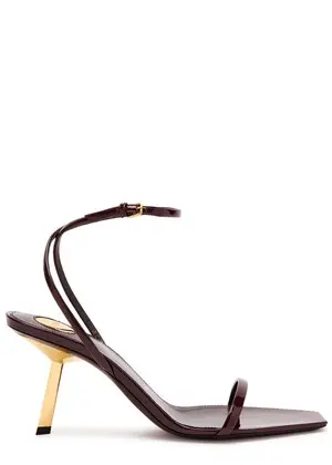 Saint Laurent Lee 75 Glossed Leather Sandals - Brown