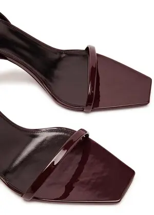 Saint Laurent Lee 75 Glossed Leather Sandals - Brown