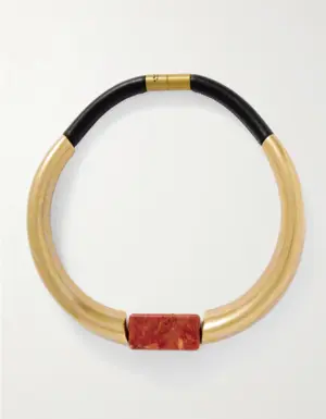 Isabel Marant Gold-tone, Leather And Resin Choker - Orange