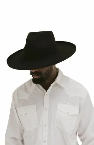TWO ROADS HAT CO. Five Points Wide Brim Fedora Hat - Black