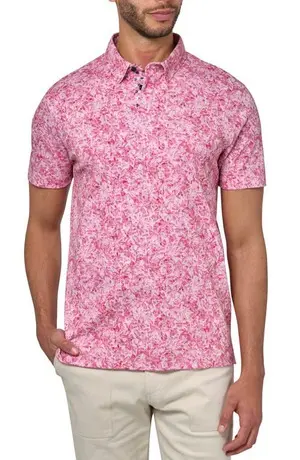 BROOKLYN BRIGADE Slim Fit Abstract Floral Short Sleeve Polo - Terracotta