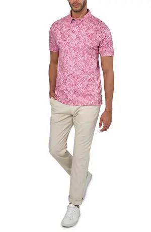 BROOKLYN BRIGADE Slim Fit Abstract Floral Short Sleeve Polo - Terracotta