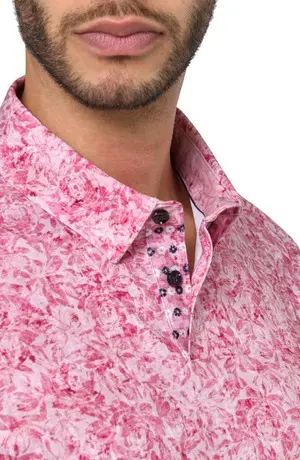 BROOKLYN BRIGADE Slim Fit Abstract Floral Short Sleeve Polo - Terracotta