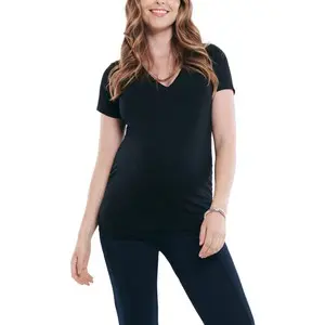 Motherhood Maternity V-neck Side-ruched Maternity Short Sleeve Tee - Black