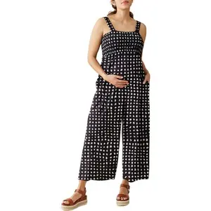 INGRID & ISABEL® Smocked Bodice Wide Leg Maternity Jumpsuit - Abstract Check