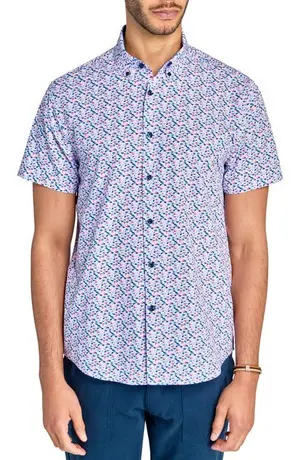 BROOKLYN BRIGADE Slim Fit Mini Floral Stem Recycled 4-way Stretch Performance Short Sleeve Shirt - Multi