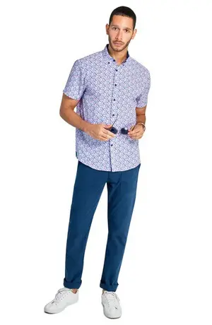 BROOKLYN BRIGADE Slim Fit Mini Floral Stem Recycled 4-way Stretch Performance Short Sleeve Shirt - Multi