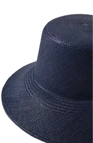 Brixton Lopez Panama Straw Bucket Hat - Navy