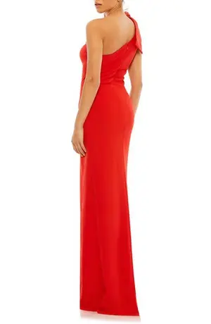 Mac Duggal One-shoulder Stretch-crepe Gown With Bow