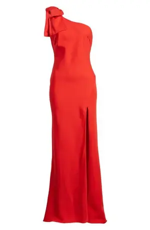 Mac Duggal One-shoulder Stretch-crepe Gown With Bow
