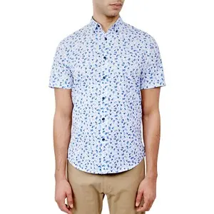 BROOKLYN BRIGADE Slim Fit Floral Performance Shirt - Blue