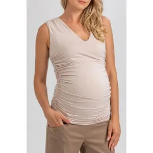 PIETRO BRUNELLI Ruched V-neck Tank - Beige