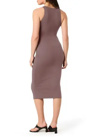 Spanx Smooth Jersey Cutaway Shoulder Midi Dress - Smoke