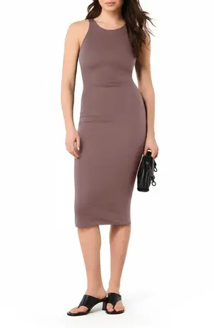 Spanx Smooth Jersey Cutaway Shoulder Midi Dress - Smoke