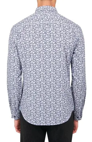 BROOKLYN BRIGADE Slim Fit Ditsy Floral 4-way Stretch Performance Long Sleeve Shirt - Grey