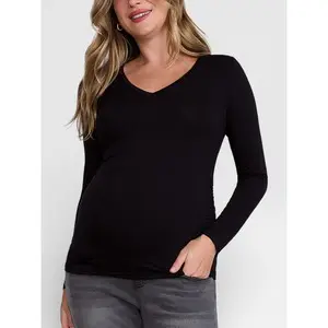 Motherhood Maternity V-neck Side-rouched Maternity Long Sleeve Tee - Black