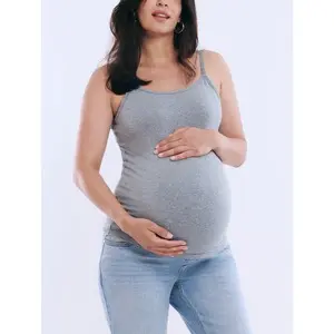 Motherhood Maternity Clip Down Nursing Tank Top With Built-in Shelf Bra - Heather Grey