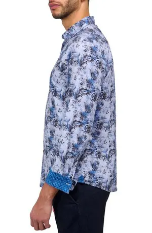 BROOKLYN BRIGADE Slim Fit Abstract Leaf Recycled 4-way Stretch Performance Long Sleeve Shirt
