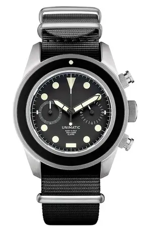 UNIMATIC Modello Tre Chronograph Strap Watch - Black Steel