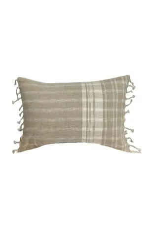 LINEN & JAMES Thelma Tan Cream Linen Stripe Pillow Cover - Tan Brown