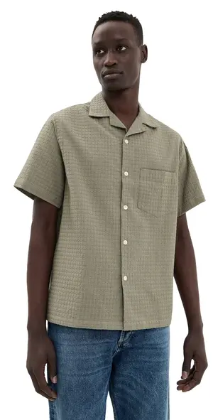 Portuguese Flannel Favo Textured Camp Collar Shirt Khaki