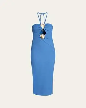 PatBO PatBO Merian Knit Halter Midi Dress - Blue