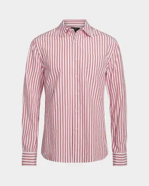 Vince Hermosa Stripe Sport Shirt - Coral Red/optic Whit