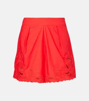 JULIET DUNN Embroidered Cotton Shorts - Red